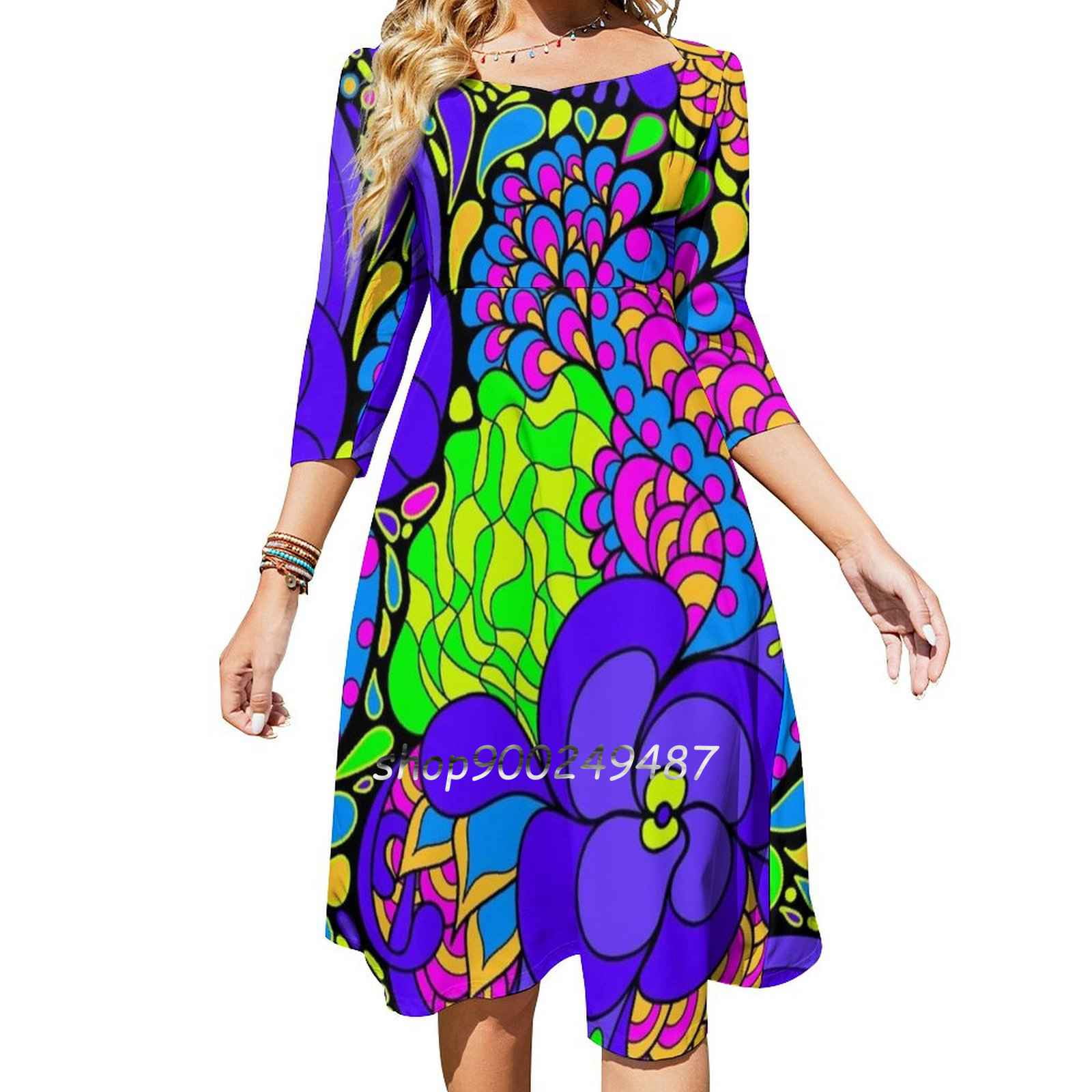60S Hippie Psychedelic Pattern Evening Party Dresses Midi Sexy Dress ...