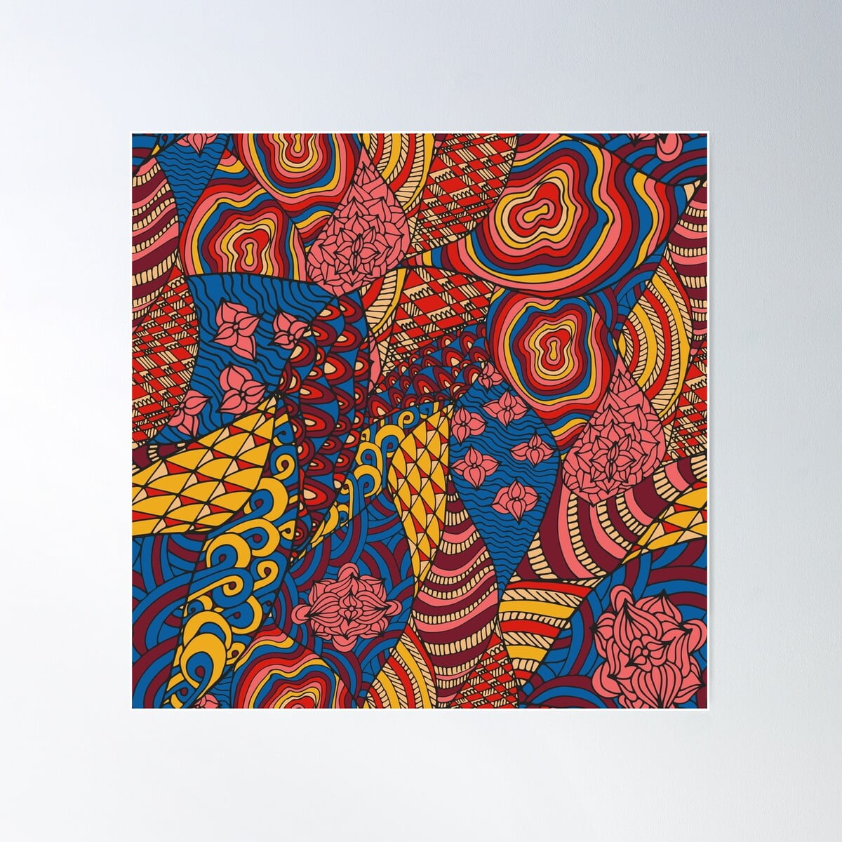 60S Hippie Psychedelic Pattern Poster Wall Art, Modern Wall Decor For Living Room Bedroom, 17x17 ...