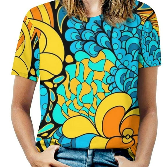 60S Hippie Psychedelic Pattern Slit Sleeve Cold Shoulder Print Women T ...