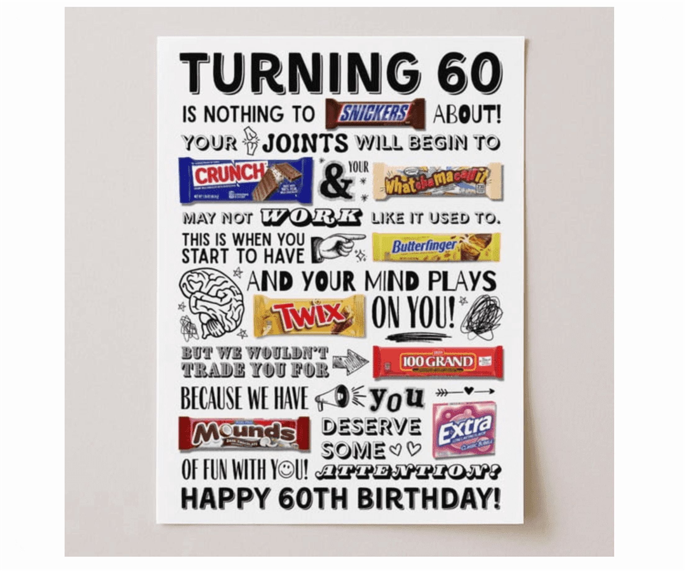 60Th Birthday Candy Sign Party Decor Wall Poster Home Decor Office Wall ...
