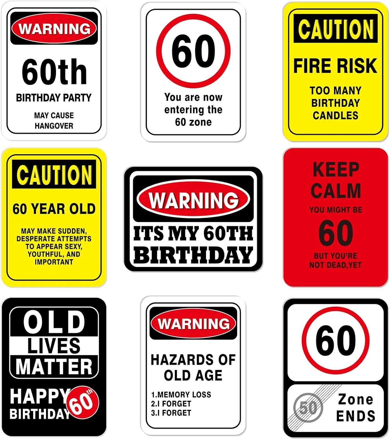 60Th Birthday Decorations - 9 Pcs 60 Years Funny Signs 60S Decorations ...