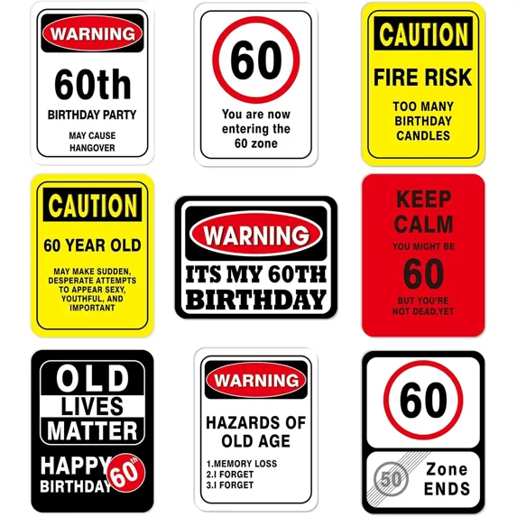 60Th Birthday Decorations - 9 Pcs 60 Years Funny Signs 60S Decorations ...