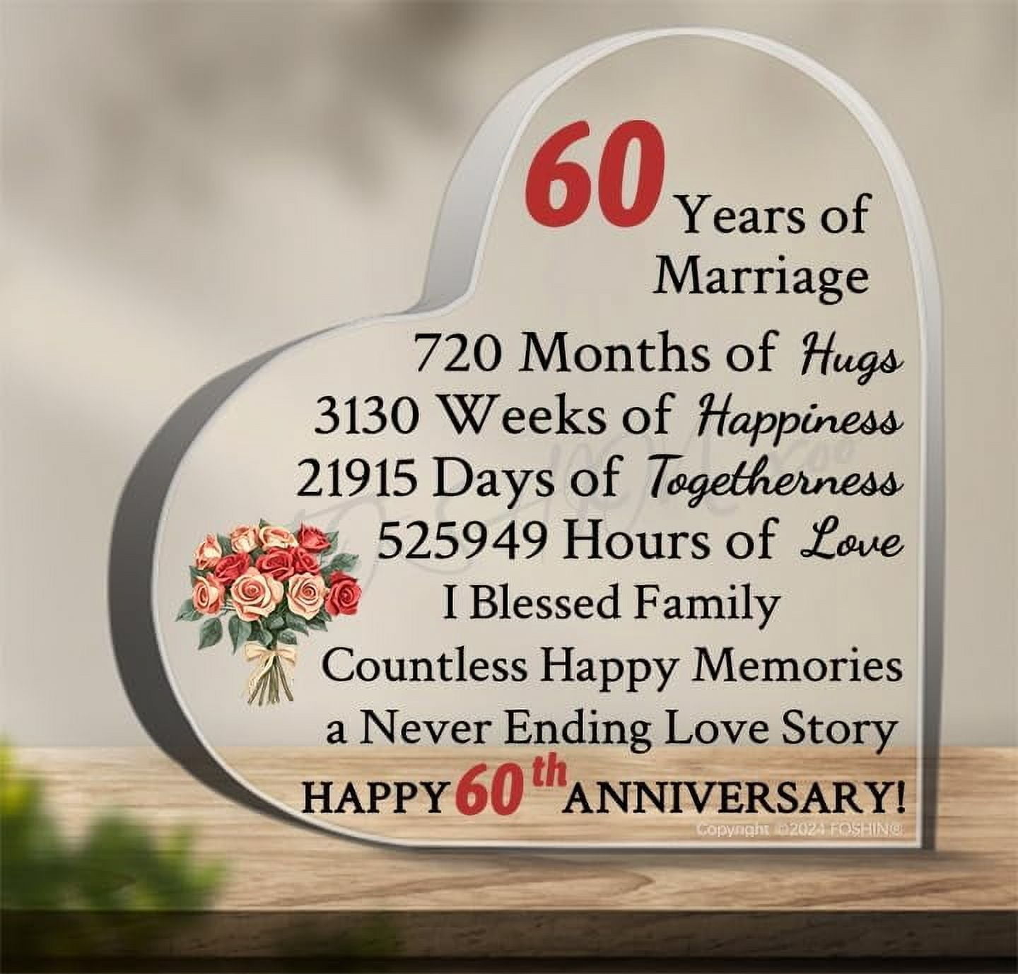 60Th For Couple 60 Years Gift Heart Shaped Heart Acrylic Decor Couple ...