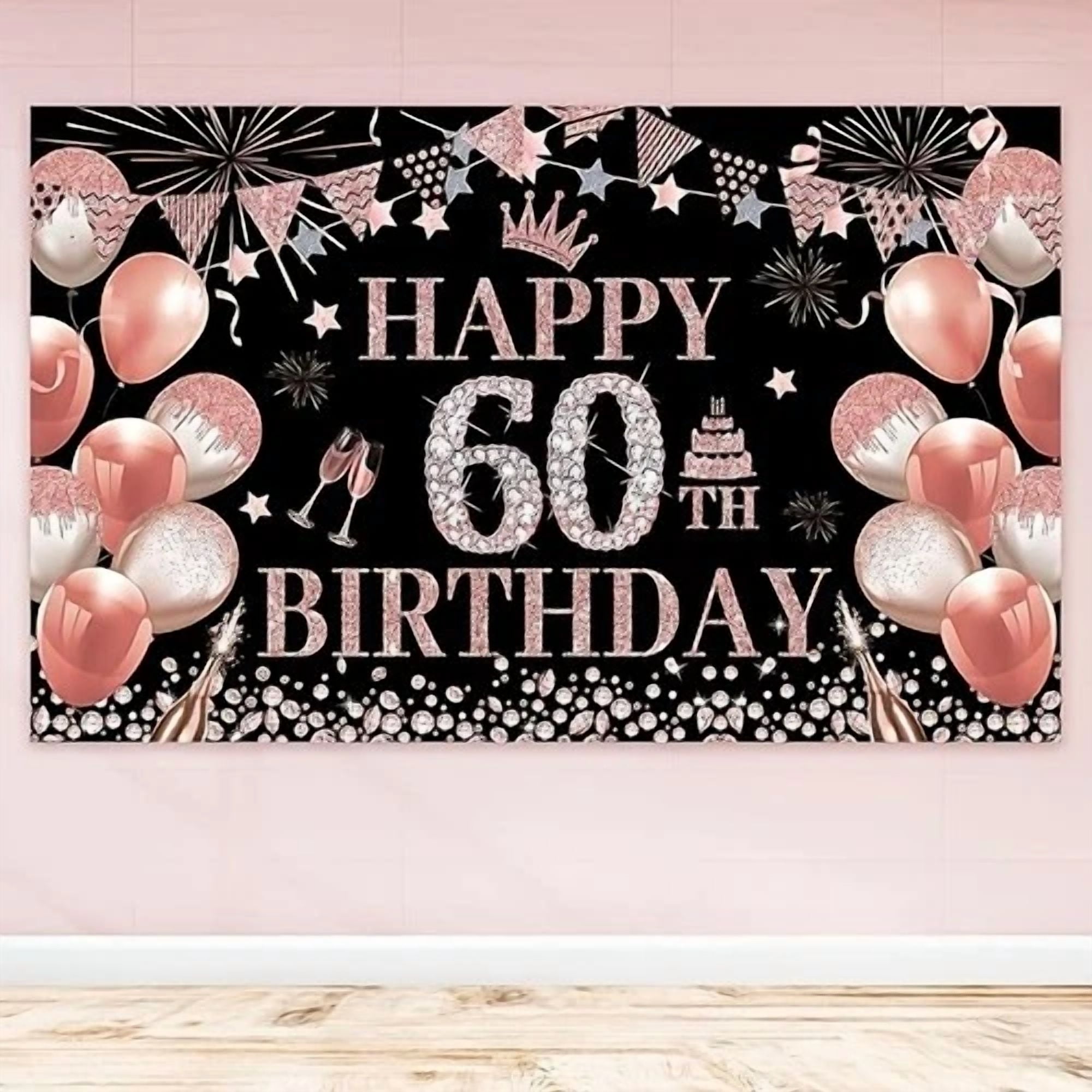 60Th Rose Gold Birthday Party Background - Happy Birthday Rose Gold ...