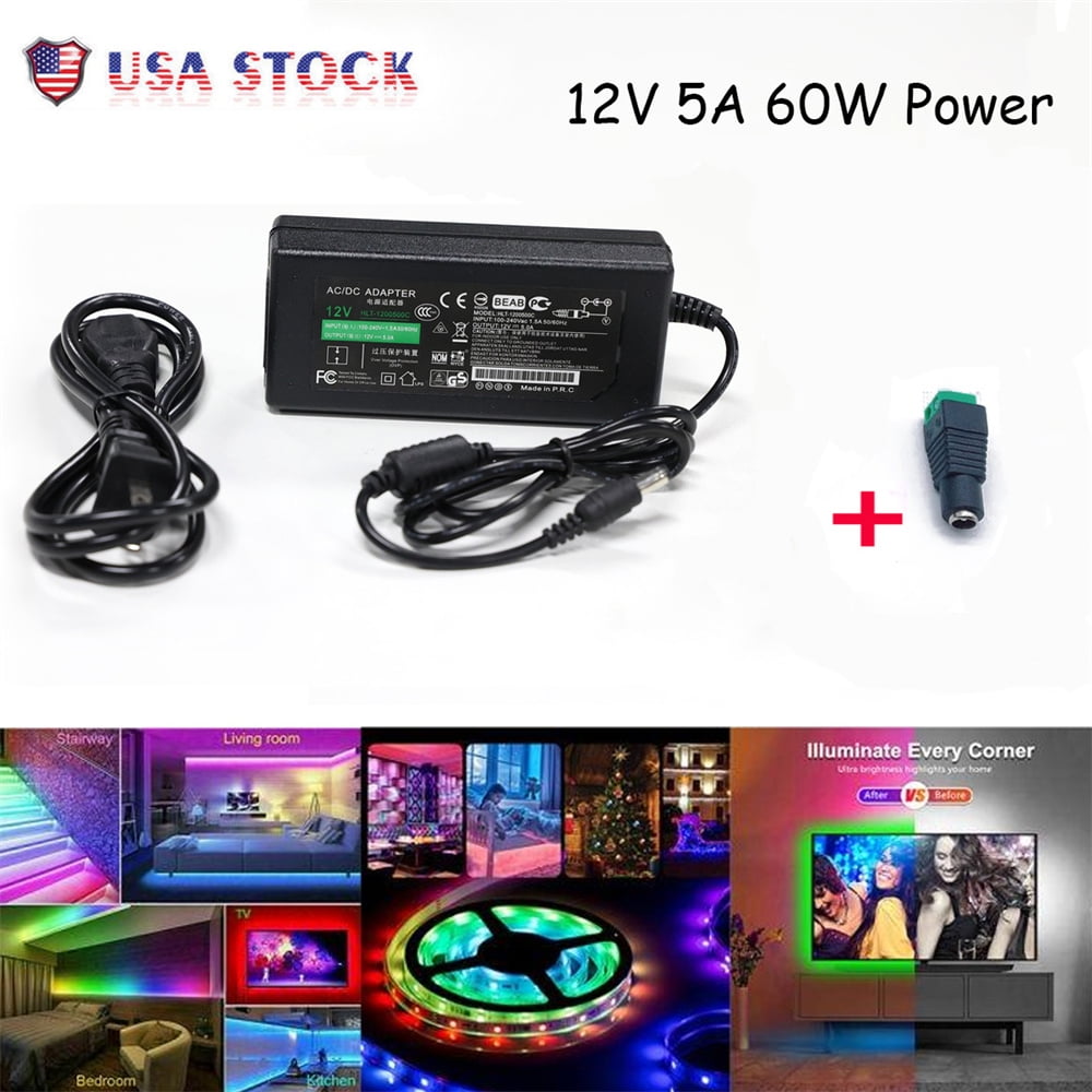 60W 12V 5A AC/DC Power Adapter, 100-240V AC to DC 12V 5A Power Suppy ...