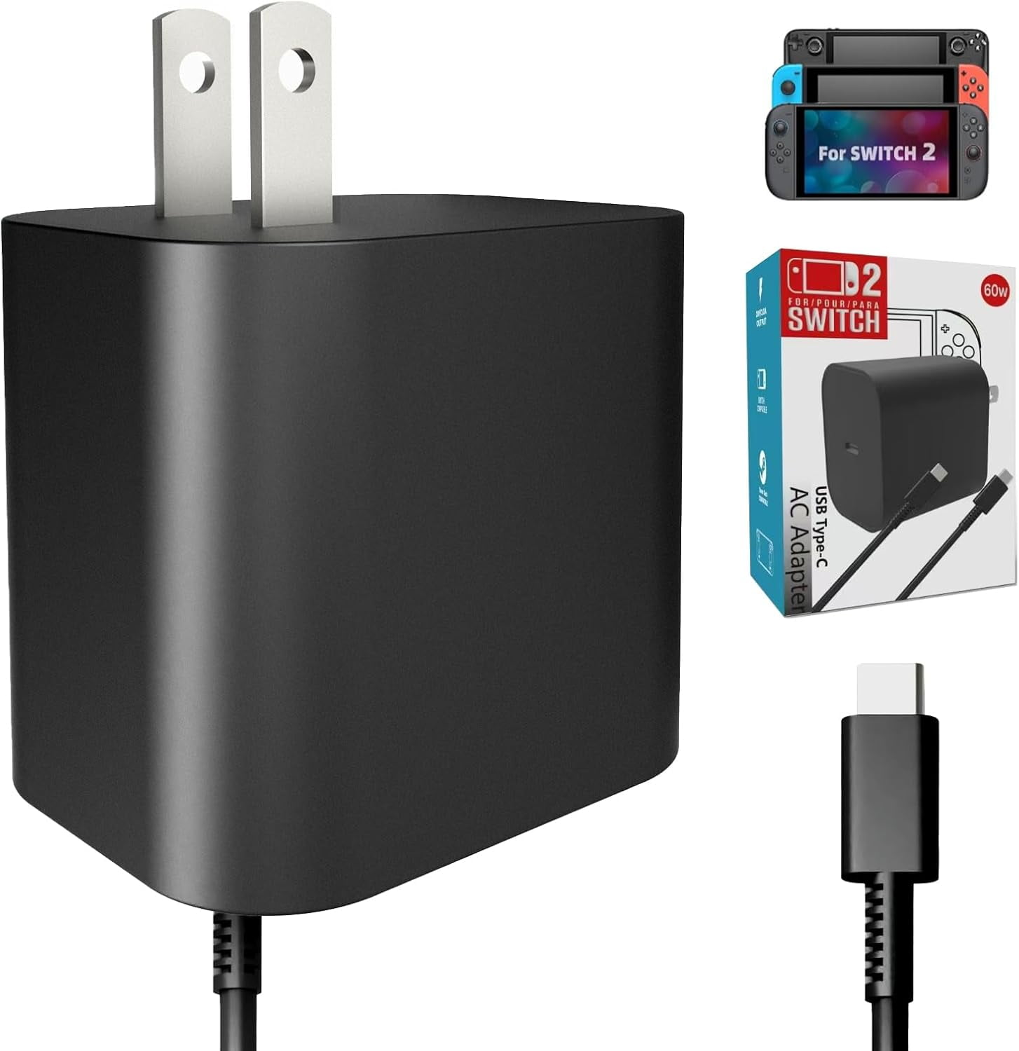 60W Charger Compatible with Switch 2 2025/Switch/OLED/Lite/Steam Deck ...