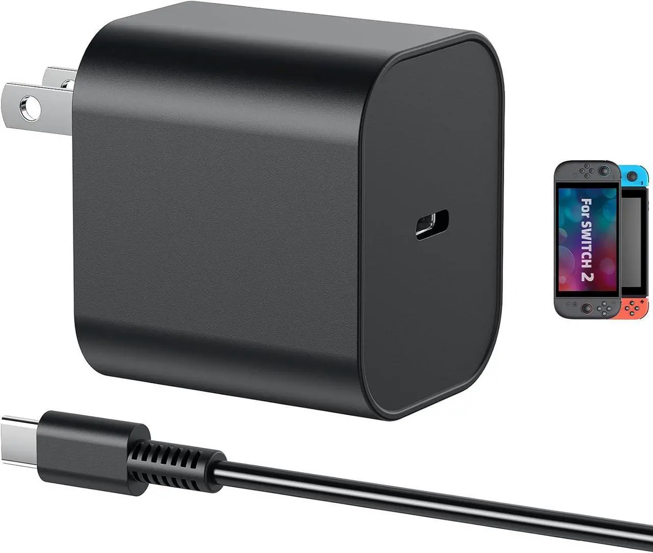 60W Fast Charger for Nintendo Switch 2 AC Adapter with 4.9FT Detachable ...