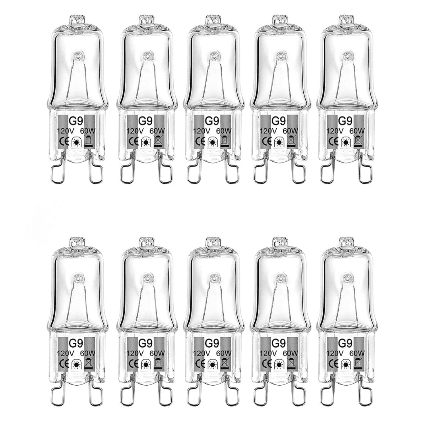 60W G9 Halogen Replacement Bulbs 10-Pack - 120V Dimmable T4 JCD Bi-Pin ...