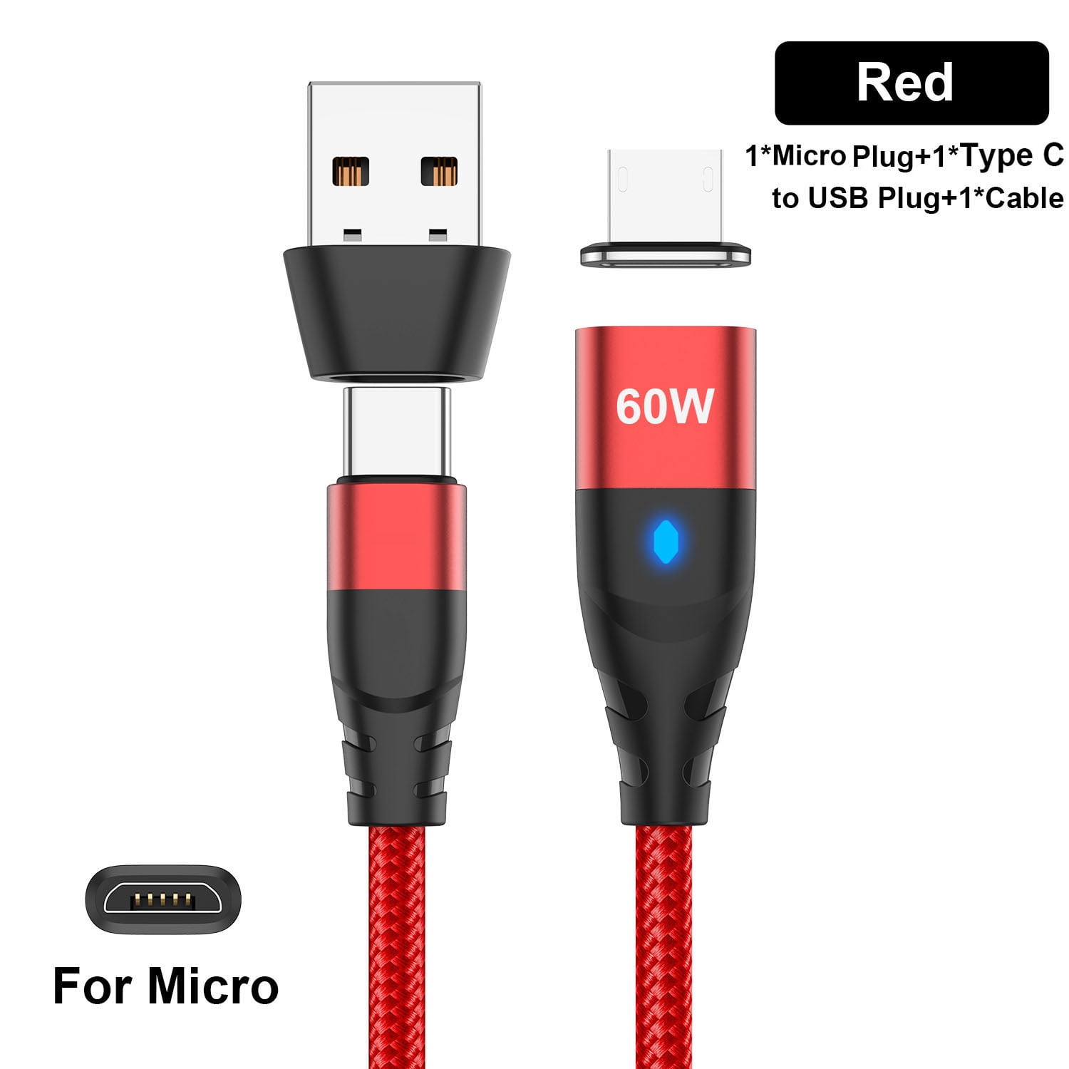 60W Magnetic Cable Fast Charging USB C To TypeC Micro Magnetic Data ...