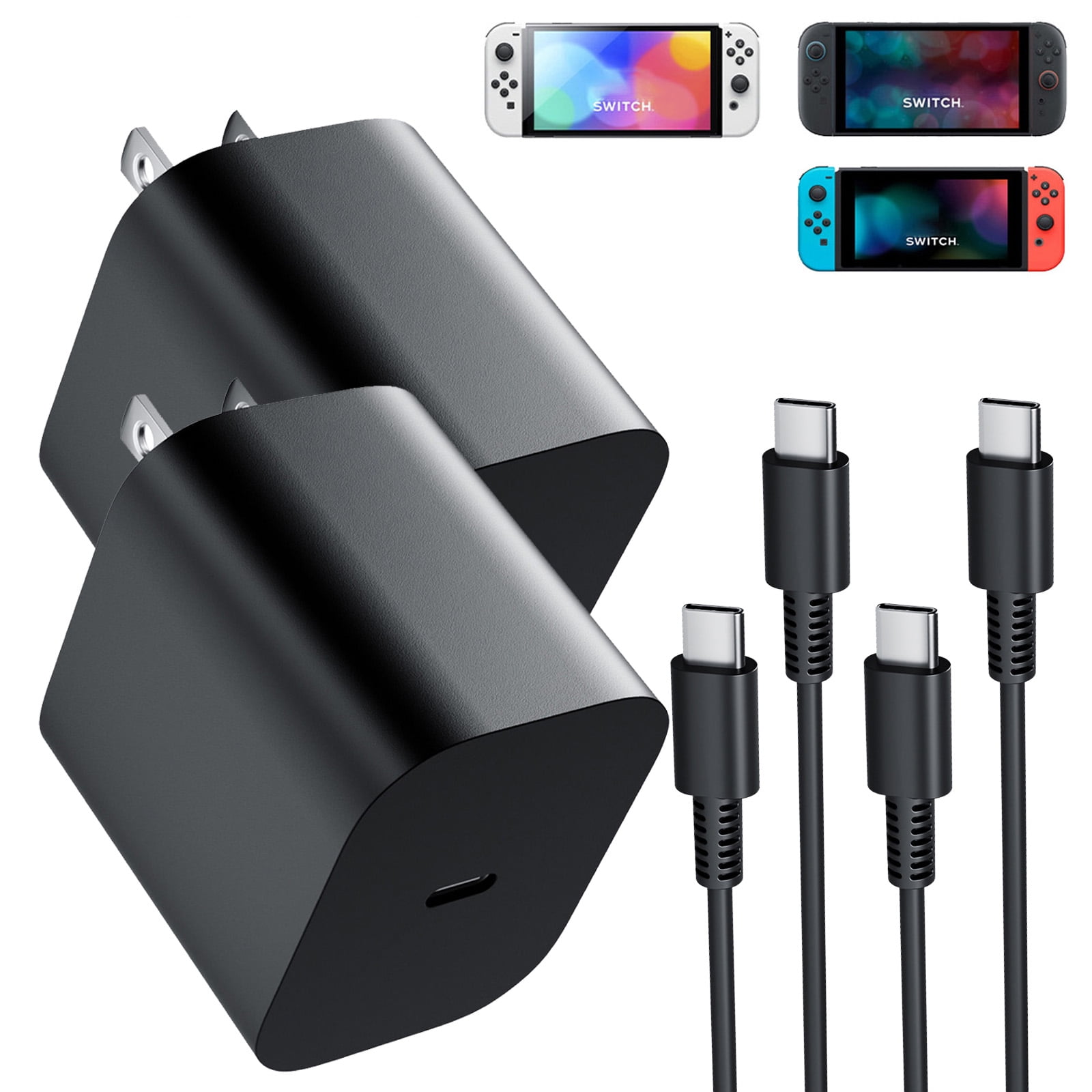 60W Switch Charger for N.intendo Switch 2,2 Pack USB C Charger with 6FT ...