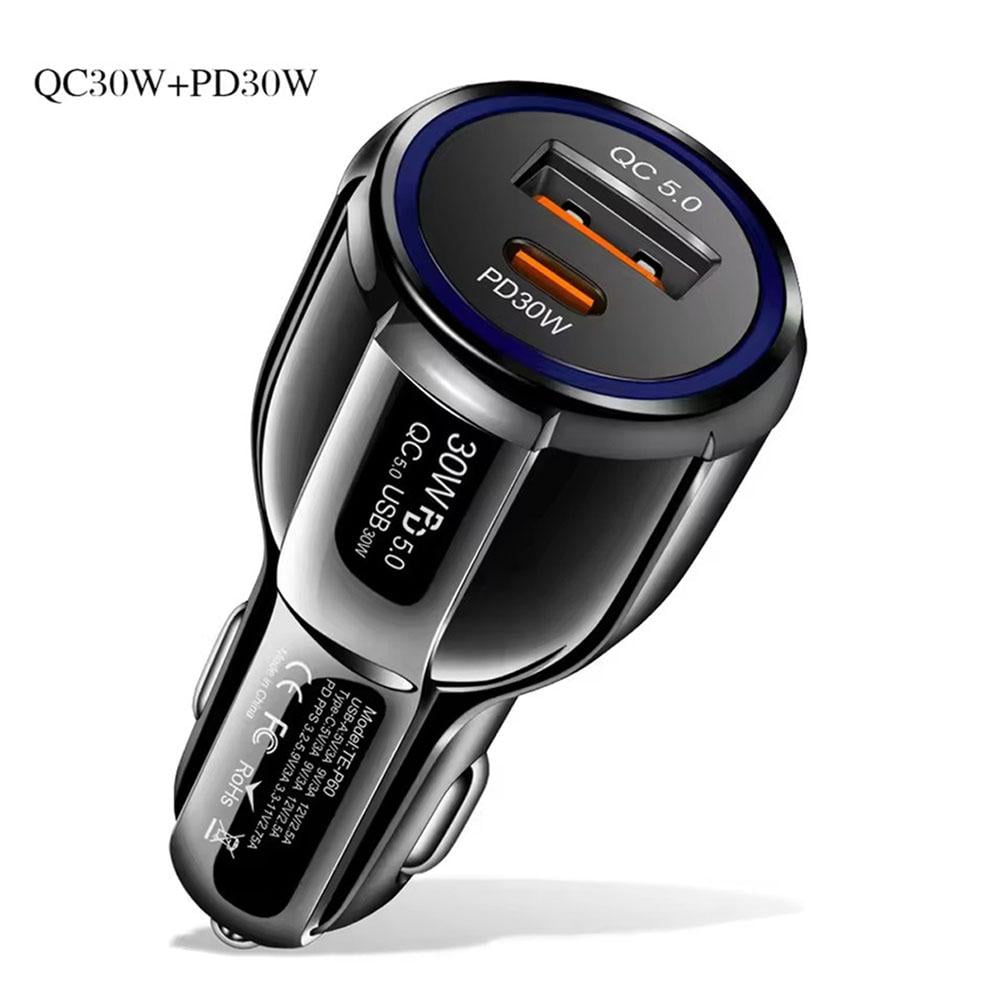 60W USB C Car Charger, Dual Port Fast Charging Adapter with PD 30W & QC ...