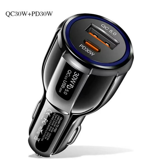 60W USB C Car Charger, Dual Port Fast Charging Adapter with PD 30W & QC ...