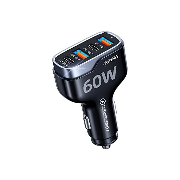 60W USB C Fast Car Charger | 4-Ports Car Charger Adapter | Dual Type C PD30W/PPS30W Compatible ...