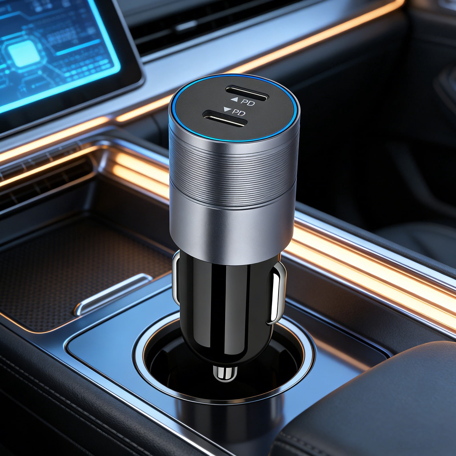 60W USB C Fast Car Charger Dual Port Quick Charge Adapter Auto ...