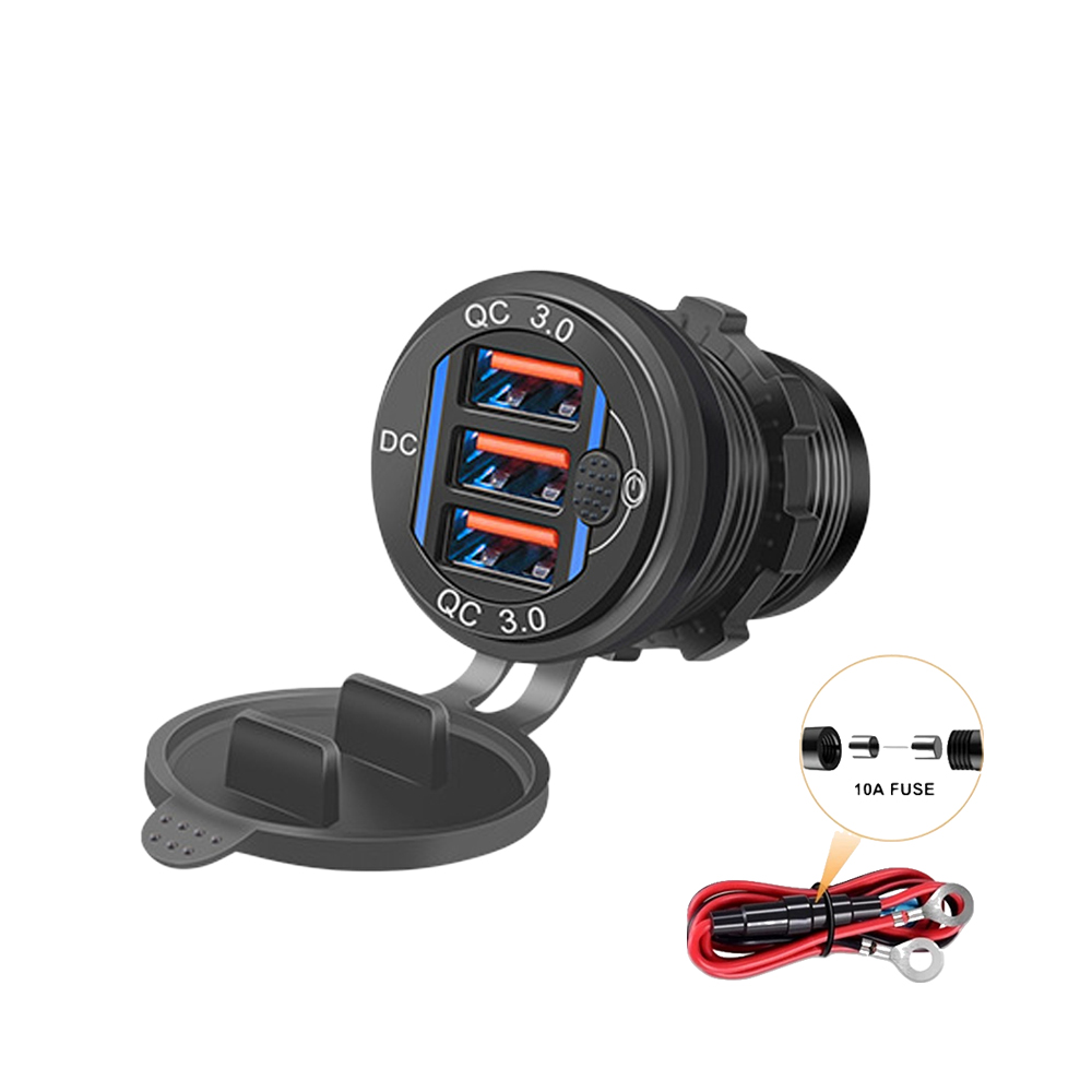 60W USB Car Charger Socket 3 Ports USB QC 3.0 Fast Charging with Touch ...