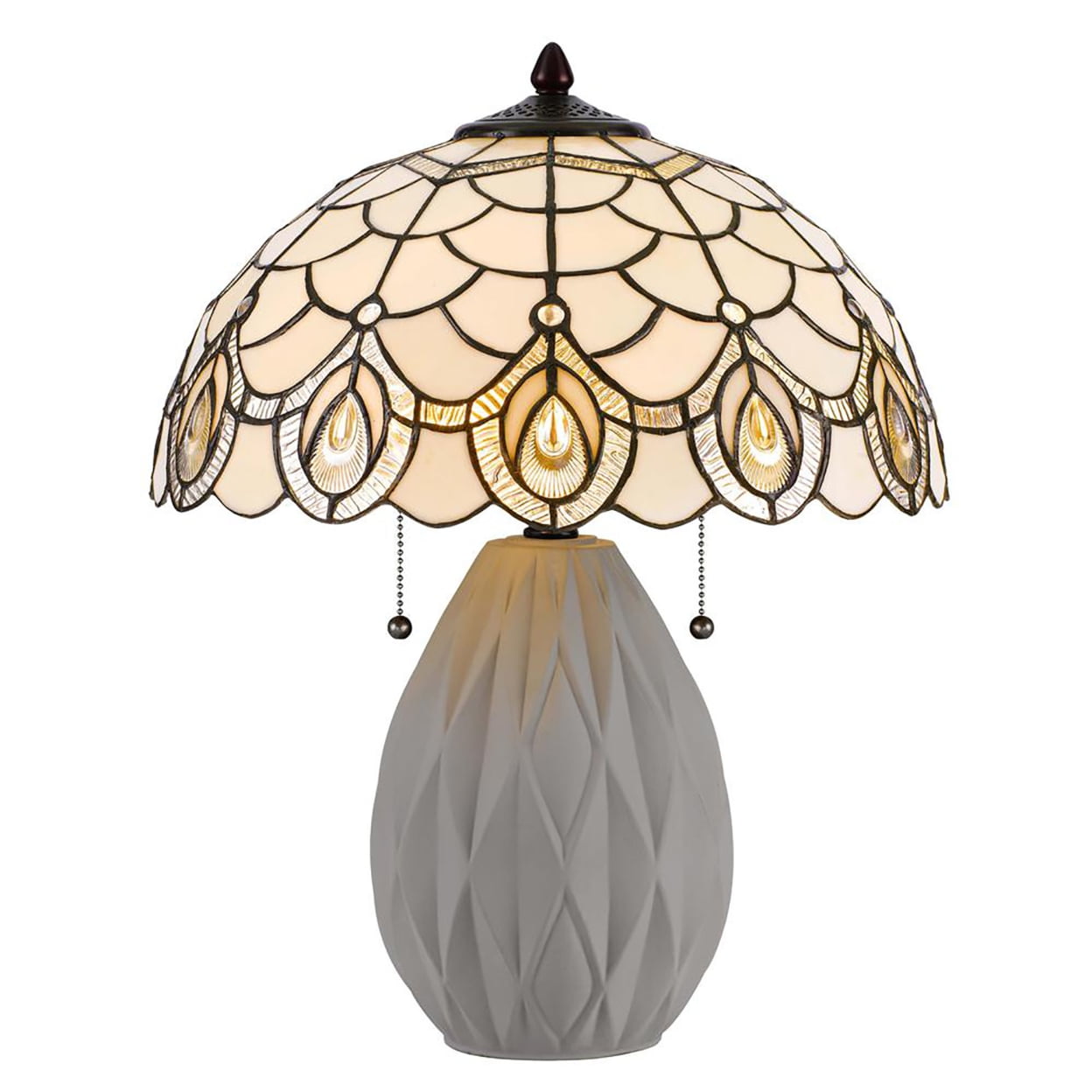 Cal Lighting Tiffany Table Lamp, 60W X 2, Pull Chain Switch, Resin Base ...