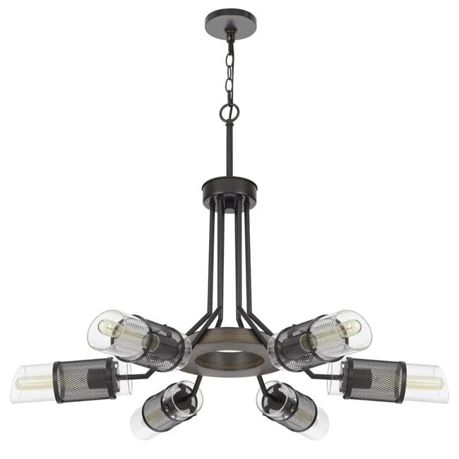 60W X 6 Savona Pine Wood & Metal Chandelier with Double Layer Glass ...