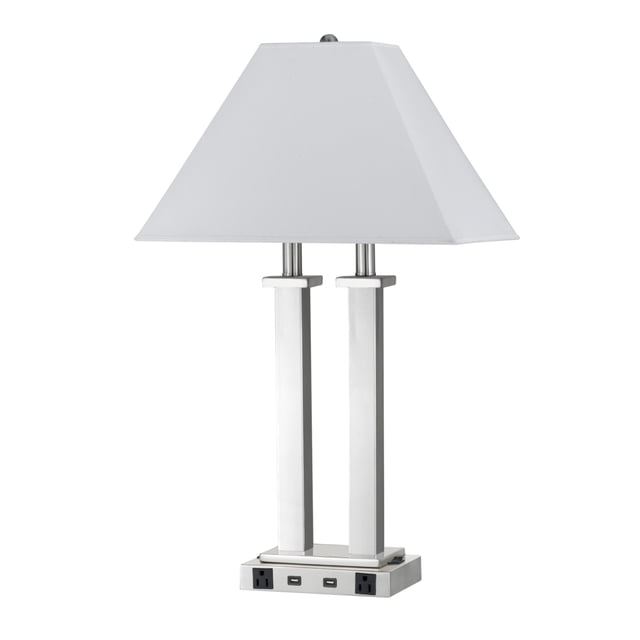60W x 2 Desk Lamp with Trapezoid Shade and Power Strip, Silver and ...