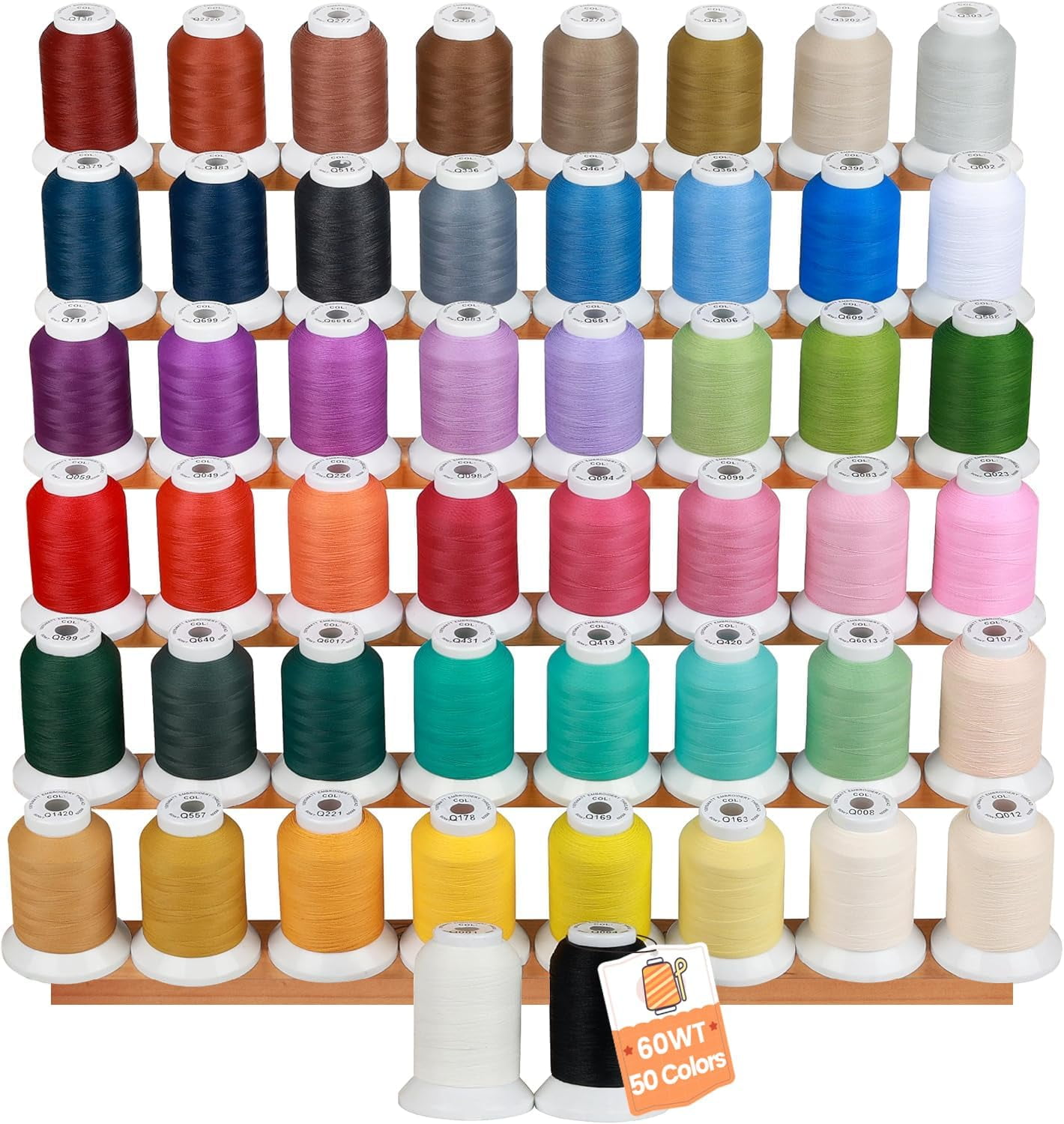 60WT Frosty Matt Embroidery Machine Thread 50 Colors Each Spool 660Y for Embroidering Sharp ...