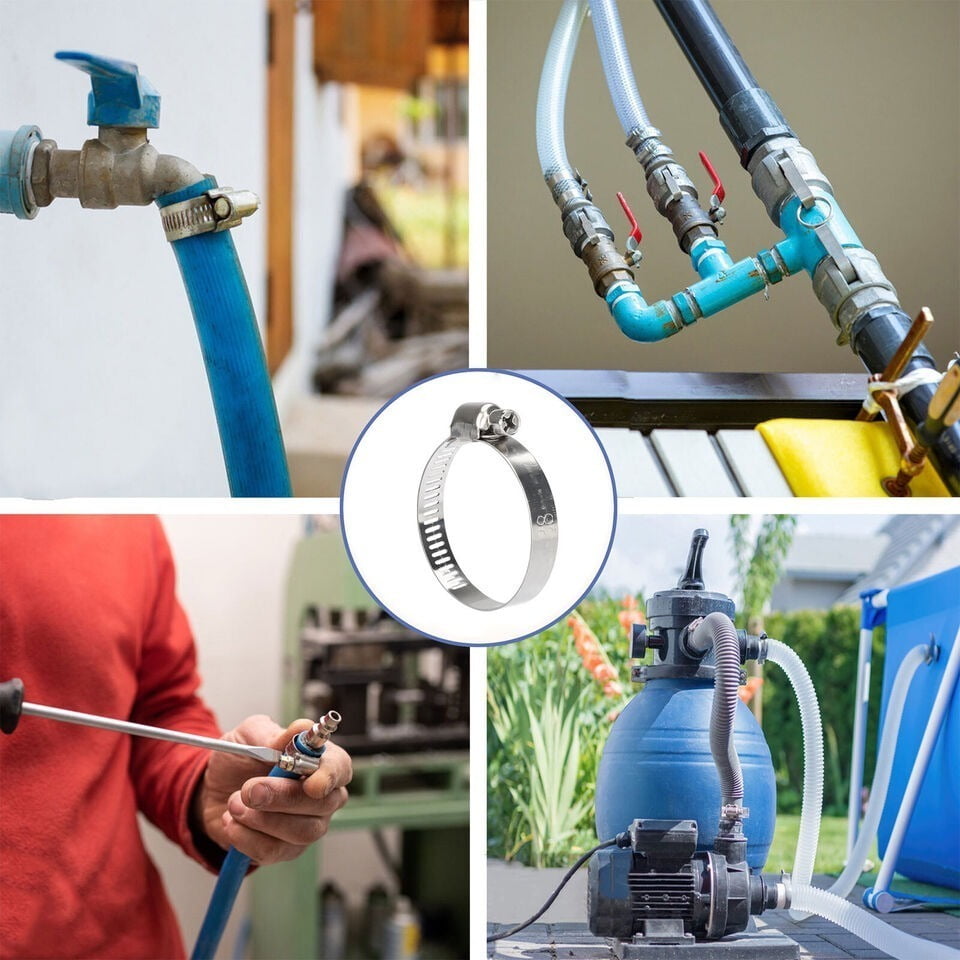 60X Hose Clamps 8-38mm 7 Sizes Adjustable Steel Band Worm Clip Radiator ...