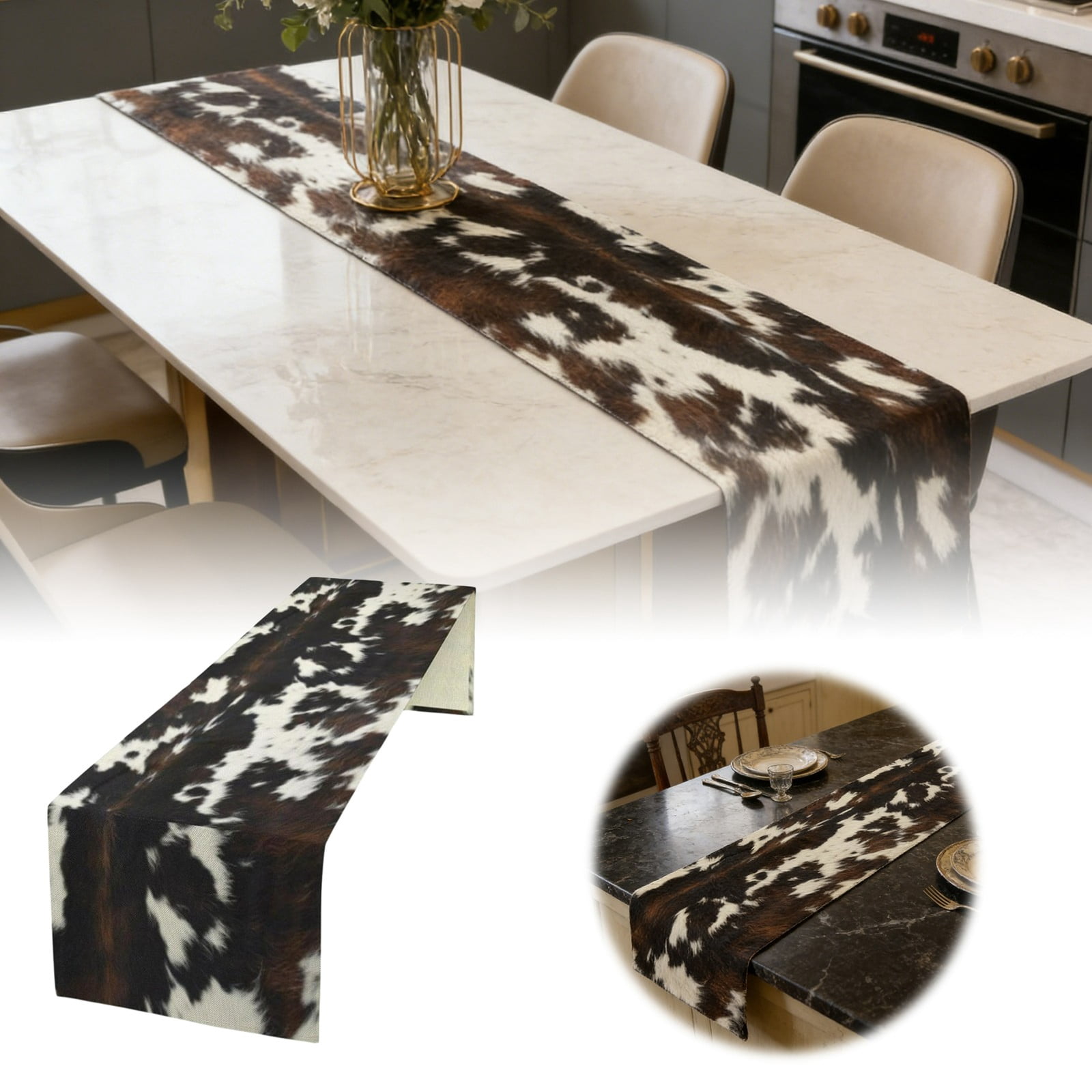 60X13Inches Linen Cowhide Tablecloth Cow Print Decor Table Cloth ...