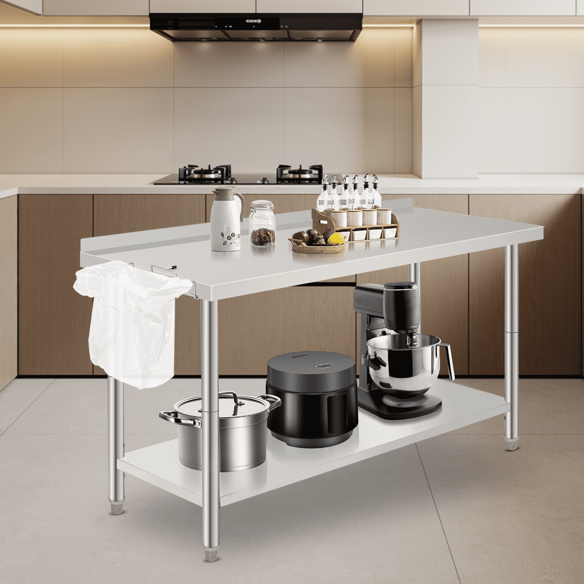 60X24x35 Inch Stainless Steel Work Table with Double Shelf, Heavy Duty ...