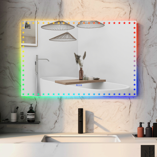 60X40 inch LED Bathroom Mirror with Lights Backlit RGB Color Changing ...