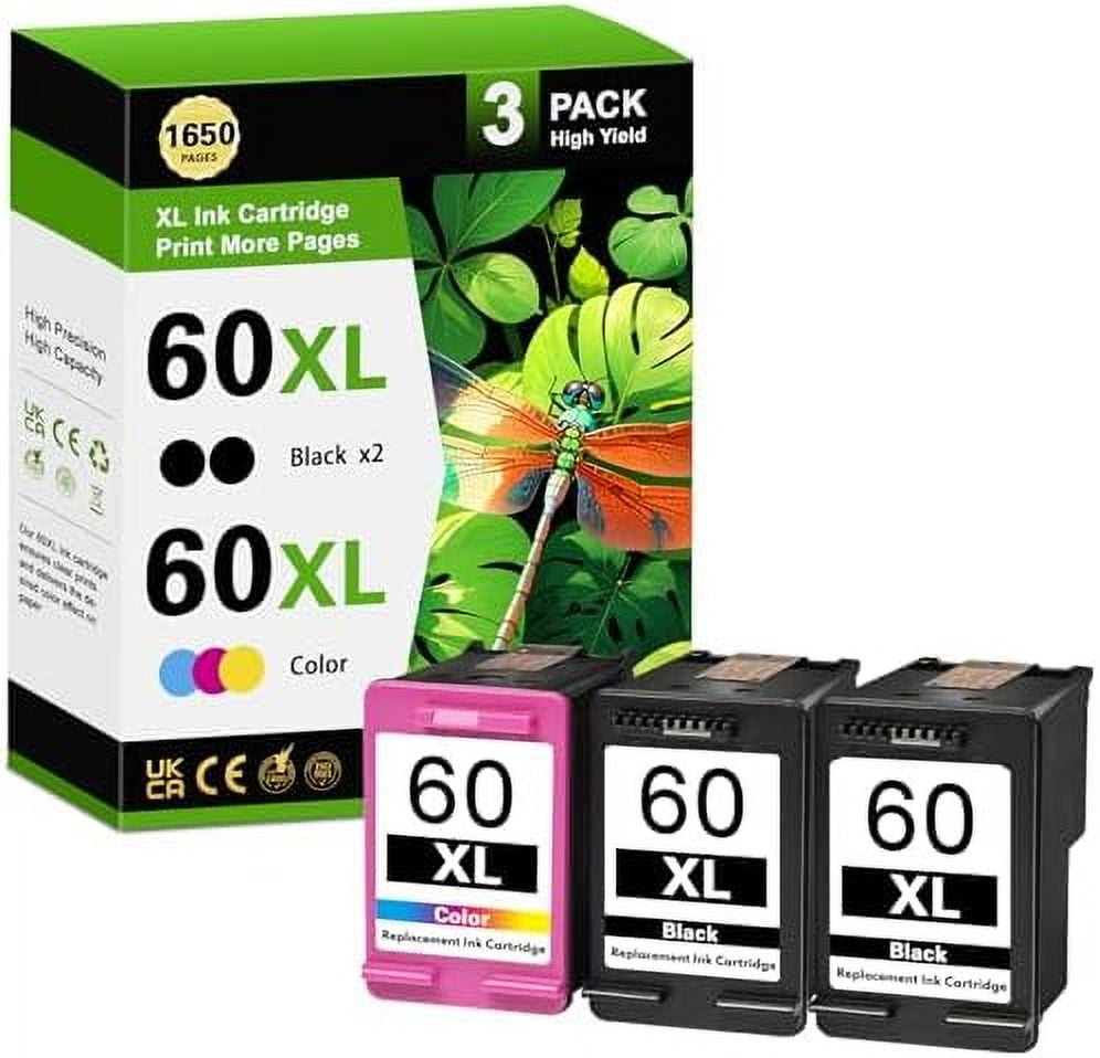 60XL Ink Cartridge Combo Pack (3 Pack, 2Black/1Tricolor) -LOMENTI ...