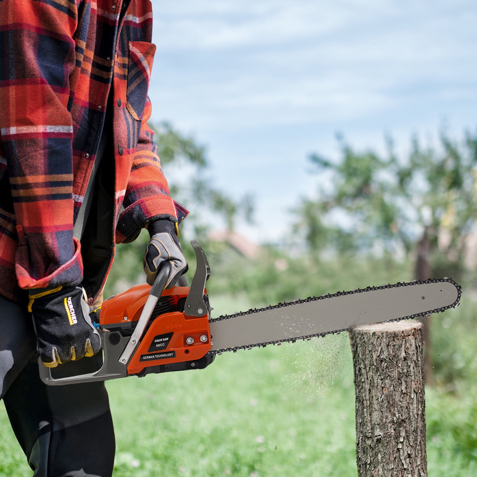 60cc 2-Stroke Gas Chainsaw, 22 Inch Power Chainsaws, Handheld Cordless ...