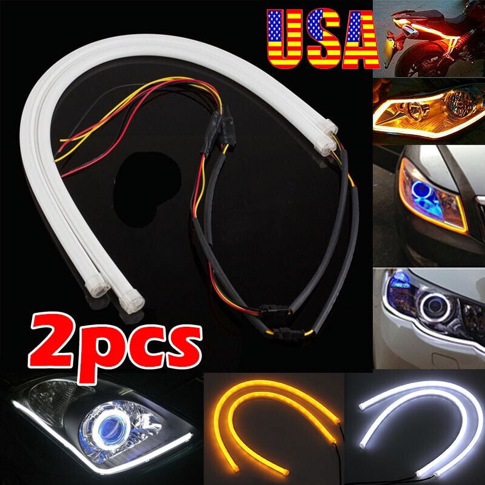 60cm/24" LED Switchback DRL Tube Strip Light Amber Sequential Flow Turn ...