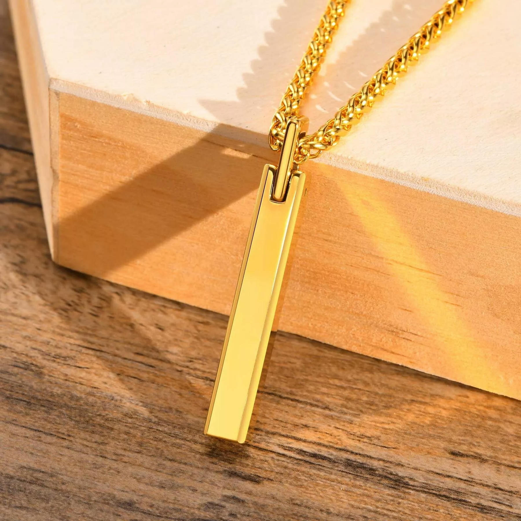 60cm Chian Tungsten Carbide Men 18K Gold High Polished 5.7*35mm Pendant ...
