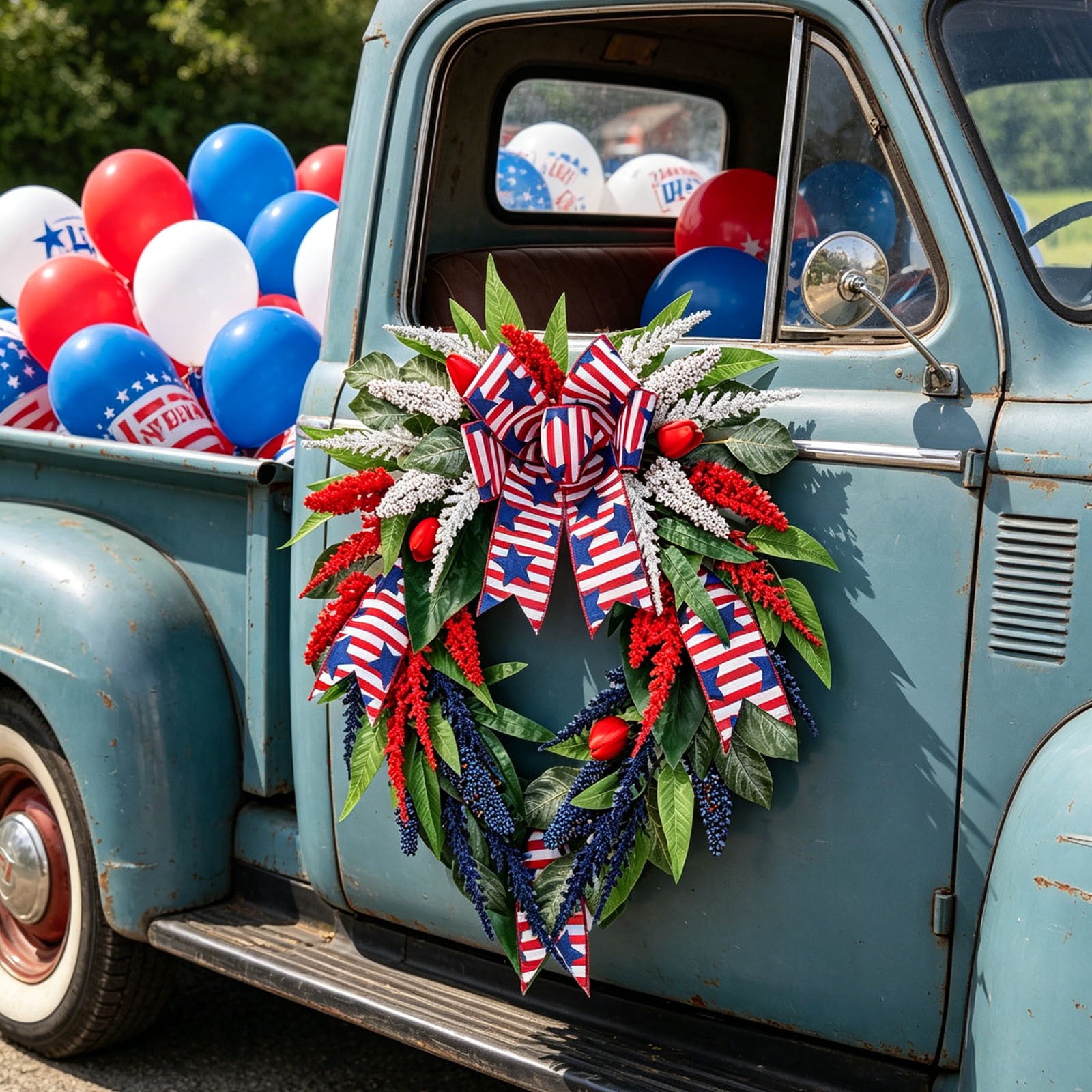 60cm Patriotic Red White Blue Garland Plastic Waterproof Artificial ...