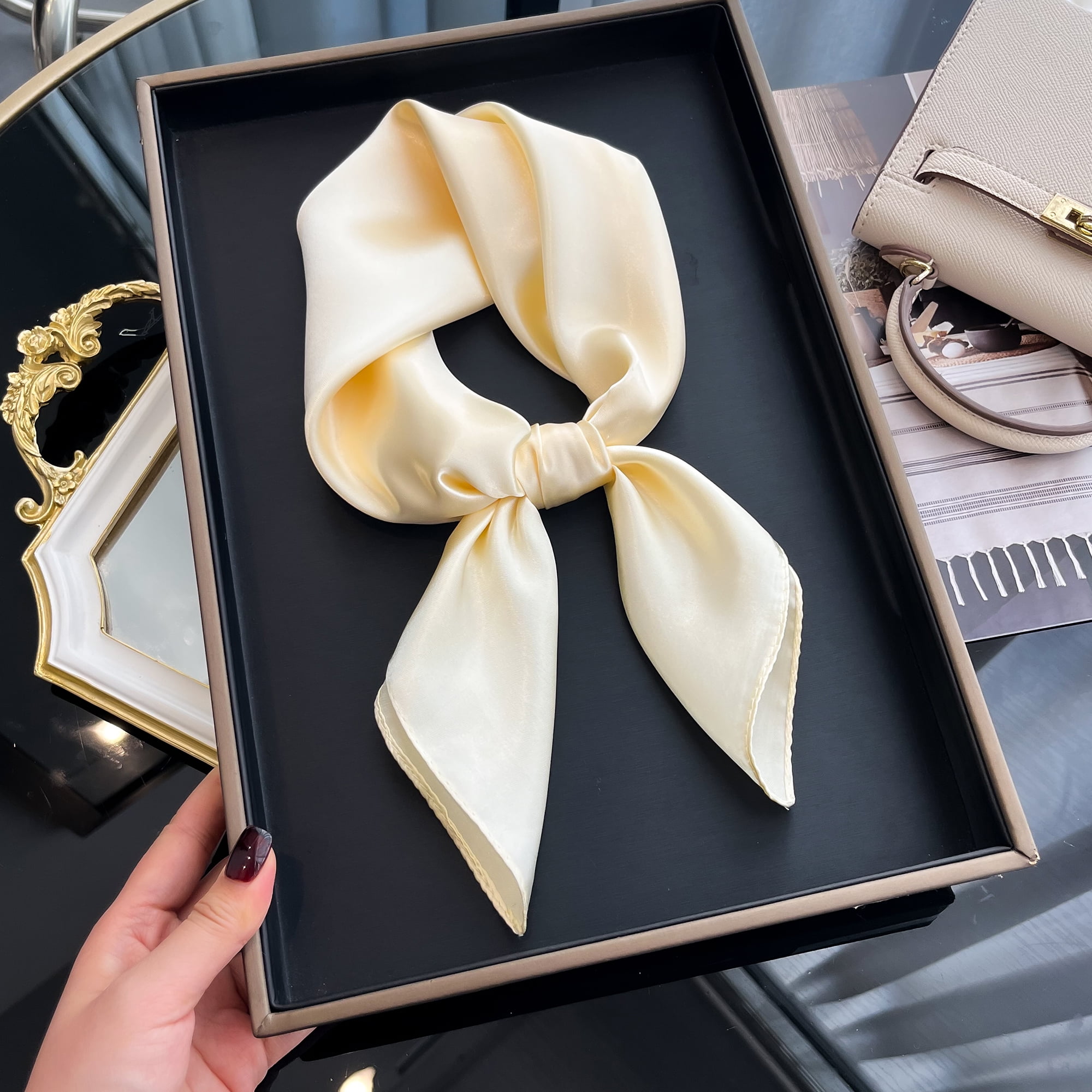 60cm Solid Colors Neckerchief Hijab Scarf For Women Silk Satin Headband ...