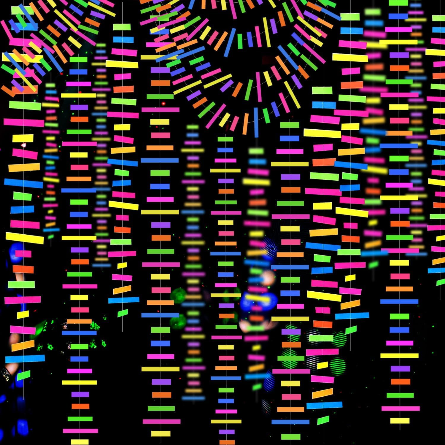 60feet UV Neon Paper Garland Stripe Neon Streamers Black Light Neon ...