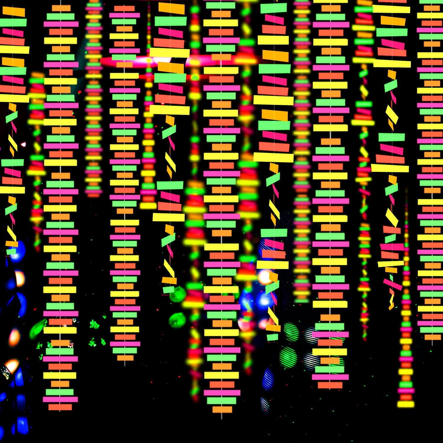 60feet UV Neon Streamers Glow Garland Stripe Hanging Glow in The Dark ...