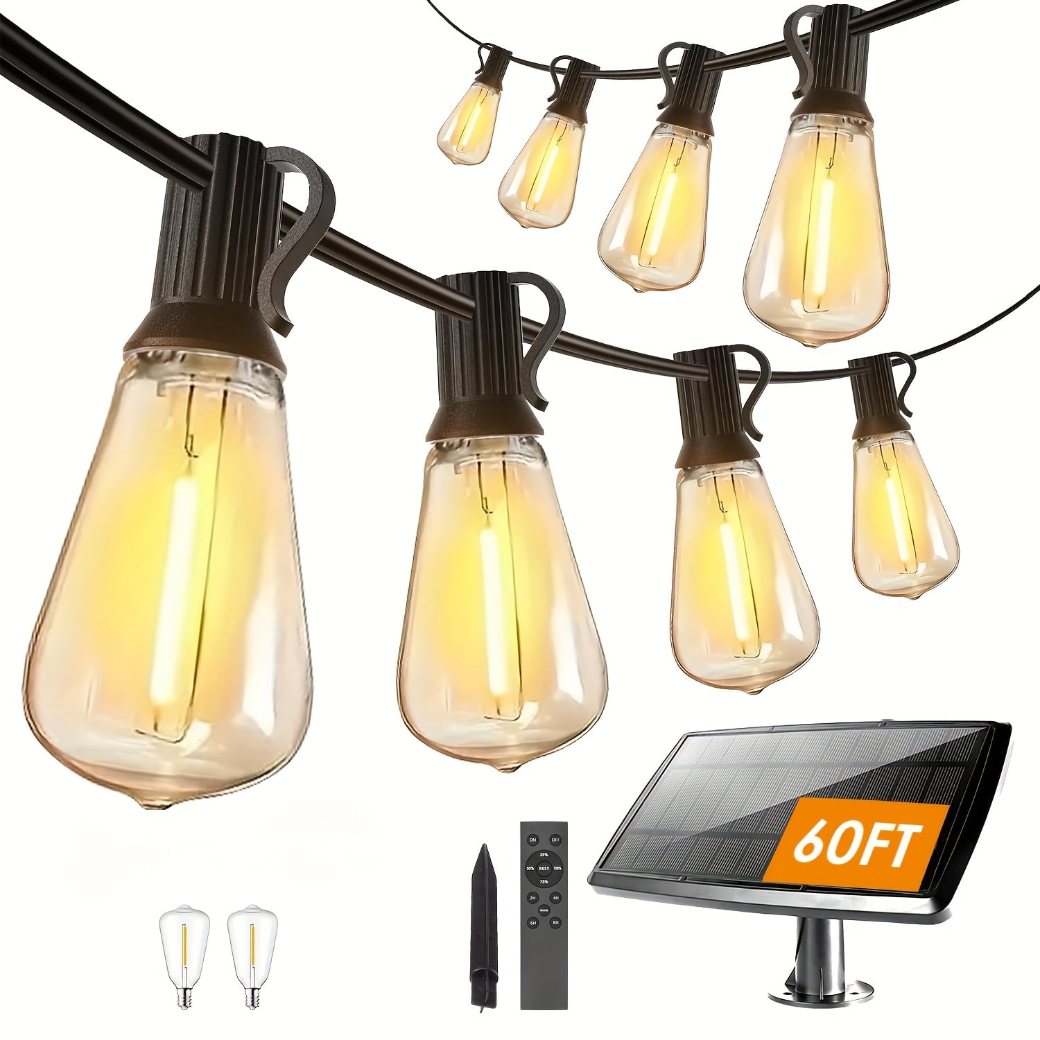 60ft/120ft ST38 Solar Powered Dimmable String Lights - Remote ...