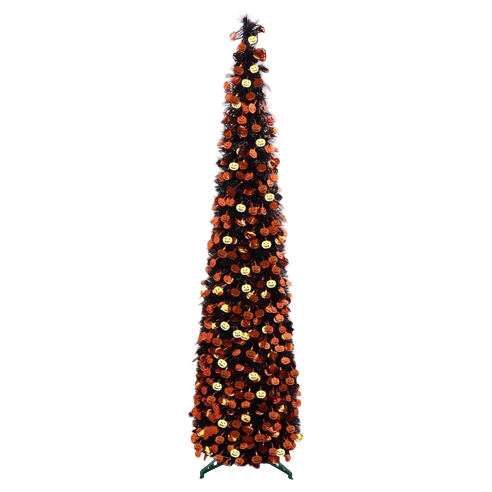 60ft Halloween Pre - Lit Artificial Pop Up Tree: Collapsible Black Tinsel, LED Lights & Adorable ...