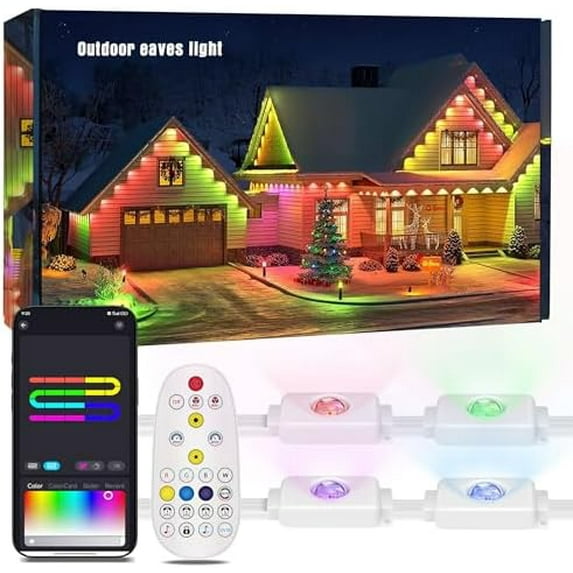 60ft Smart Permanent Outdoor Lights, 30 RGB LED Light Bulbs with APP ...