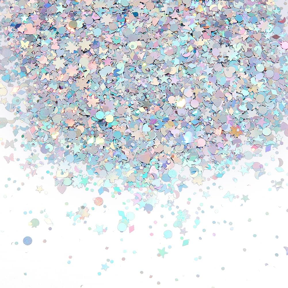 60g/ 2.1oz Holographic Confetti Star and Moon Table Confetti Iridescent ...