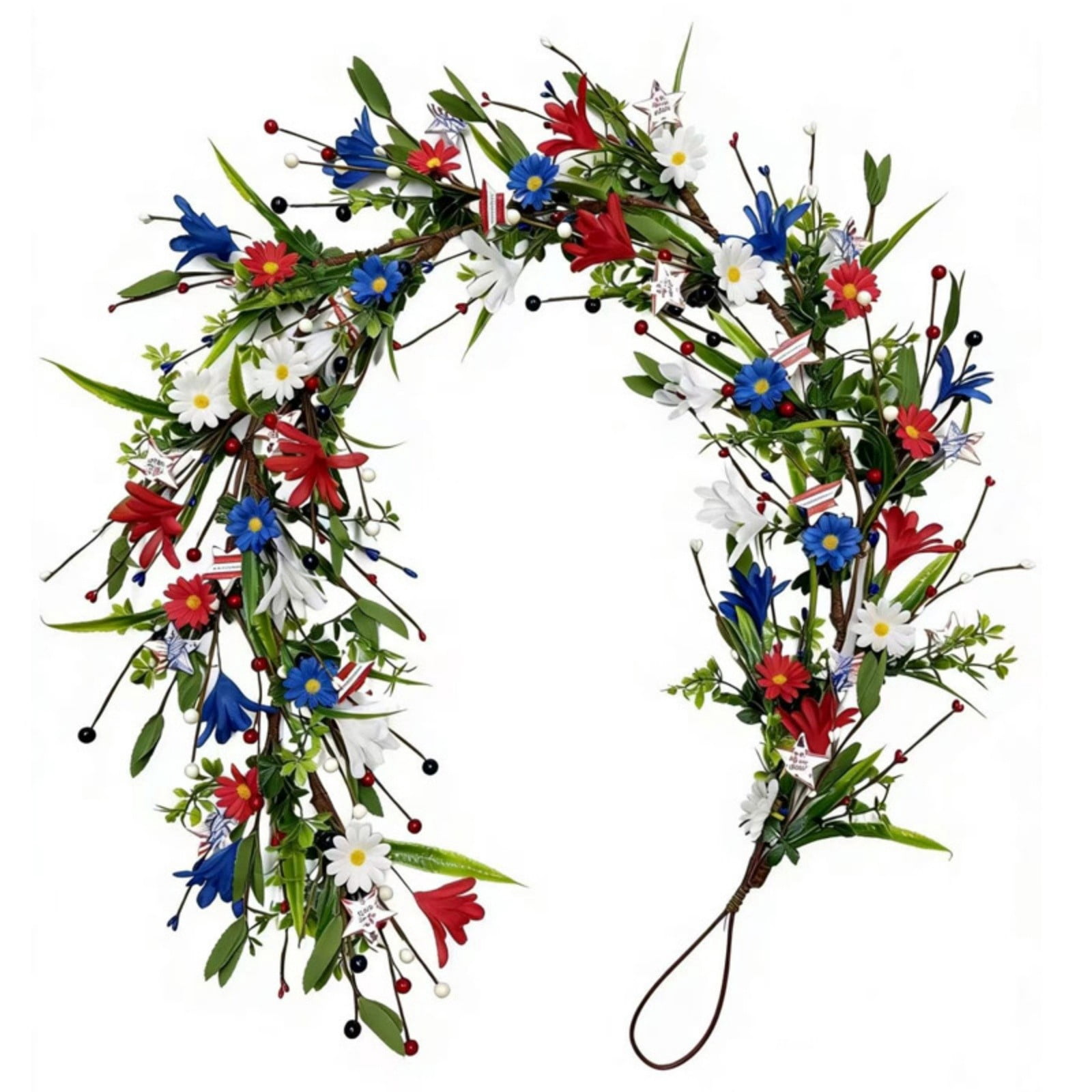 60in 4th of July Flower Garland Wreath Patriotic Red White Blue Daisy ...