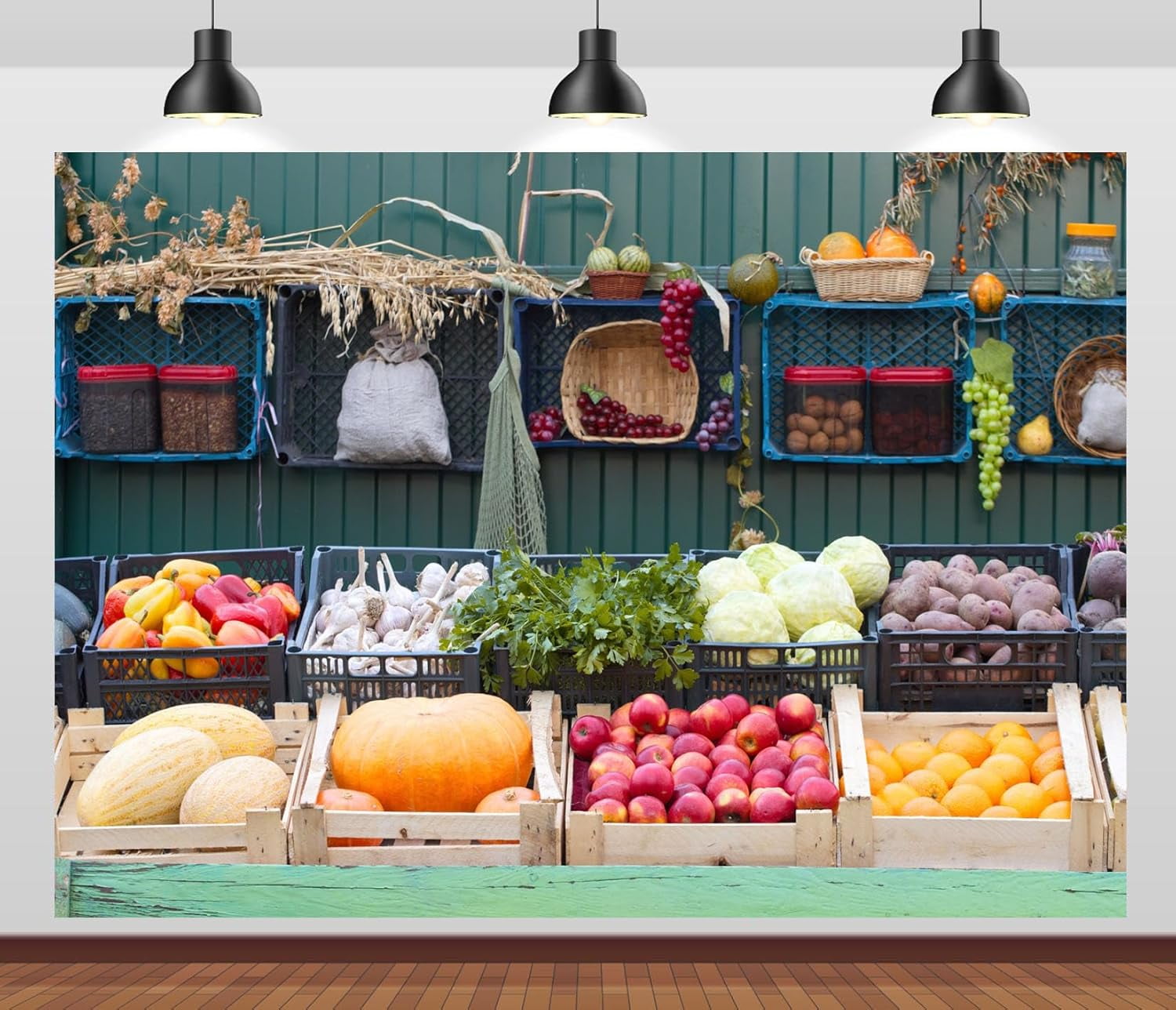 60in*90in Fabric Farmers Market Backdrop Vegetables Grocery Store ...