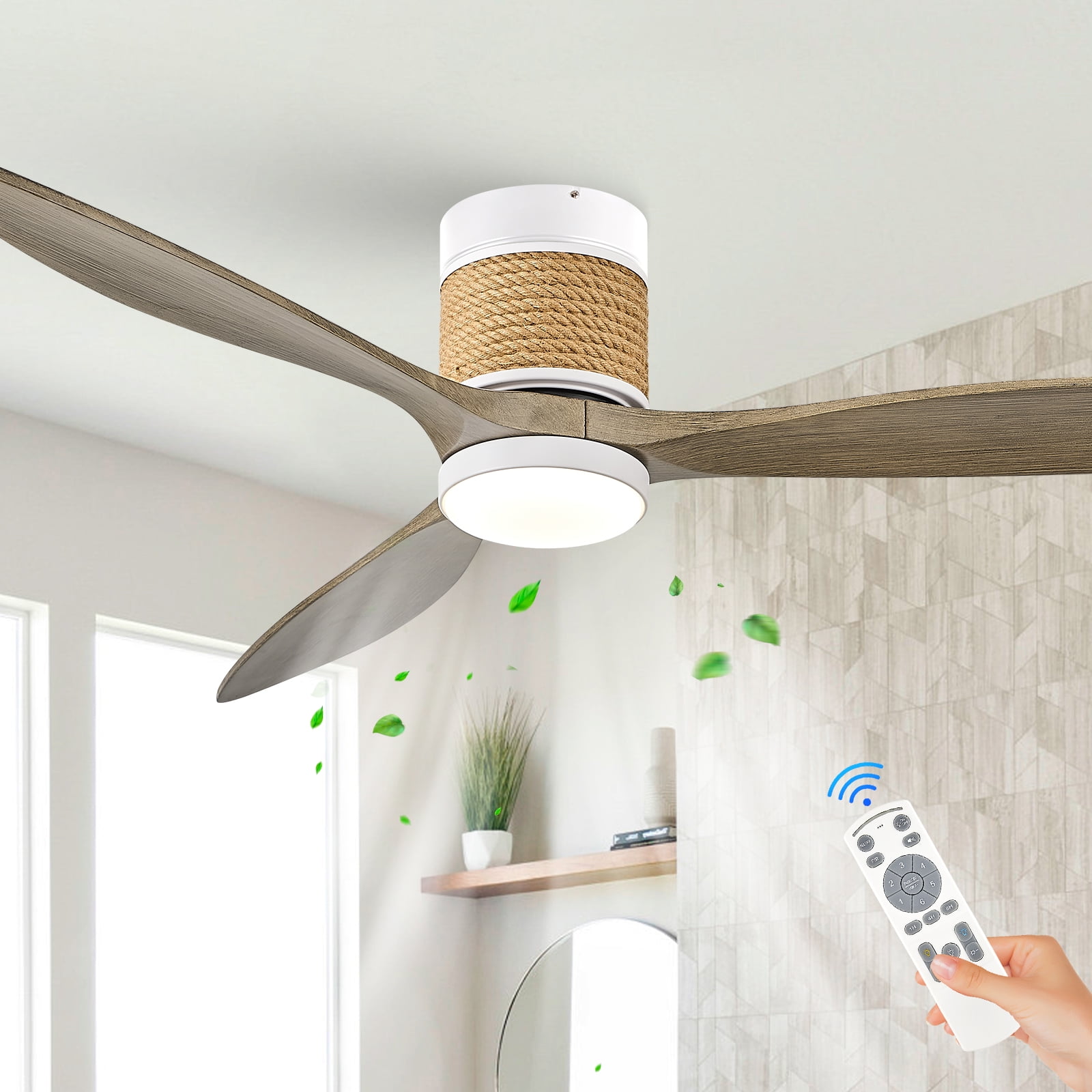 60in Boho White Ceiling Mount Fan Light Dimmable with Remote Control 3 ...