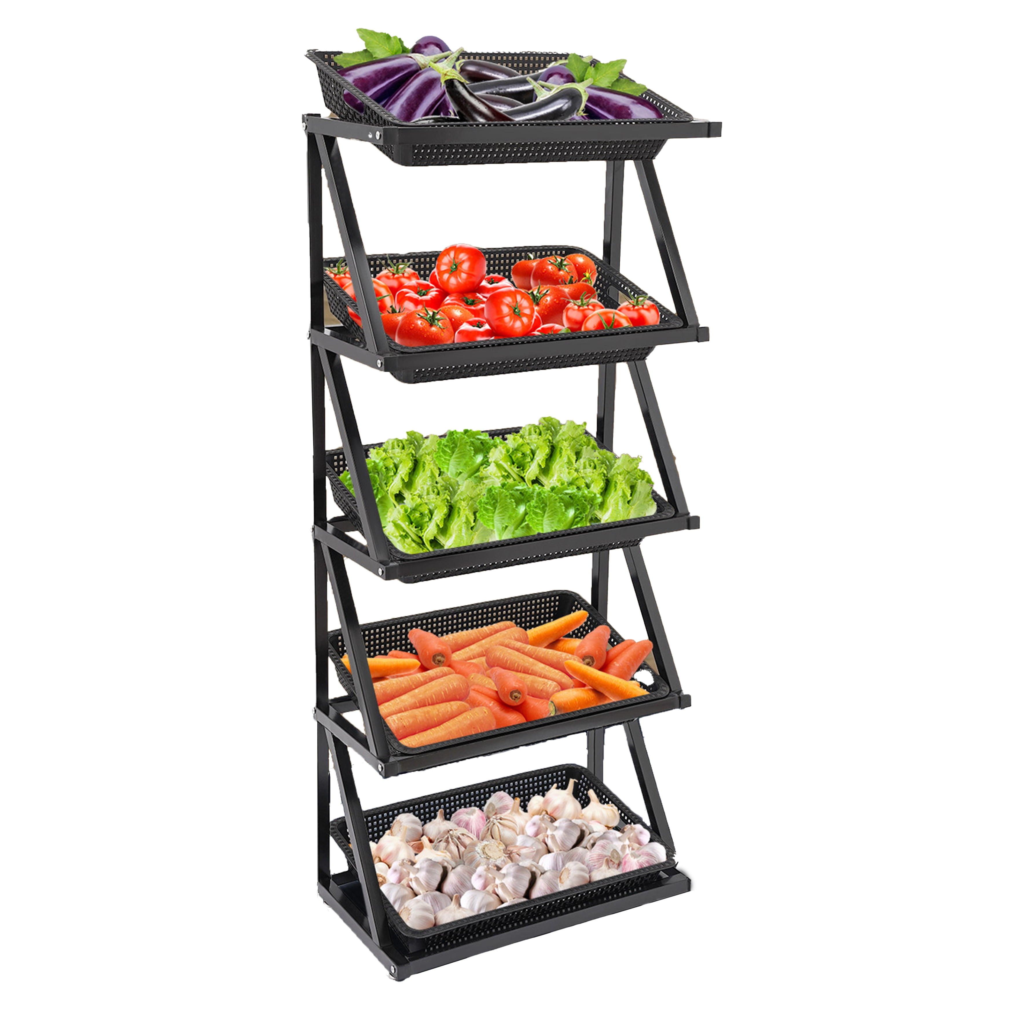 60in. High Vegetable Fruit Shelf, Side Display Stand Fruit Rack Fruit ...