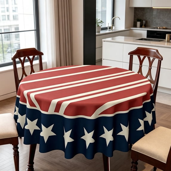 60in Round Patriotic Star Tablecloth, Waterproof Stain Resistant ...