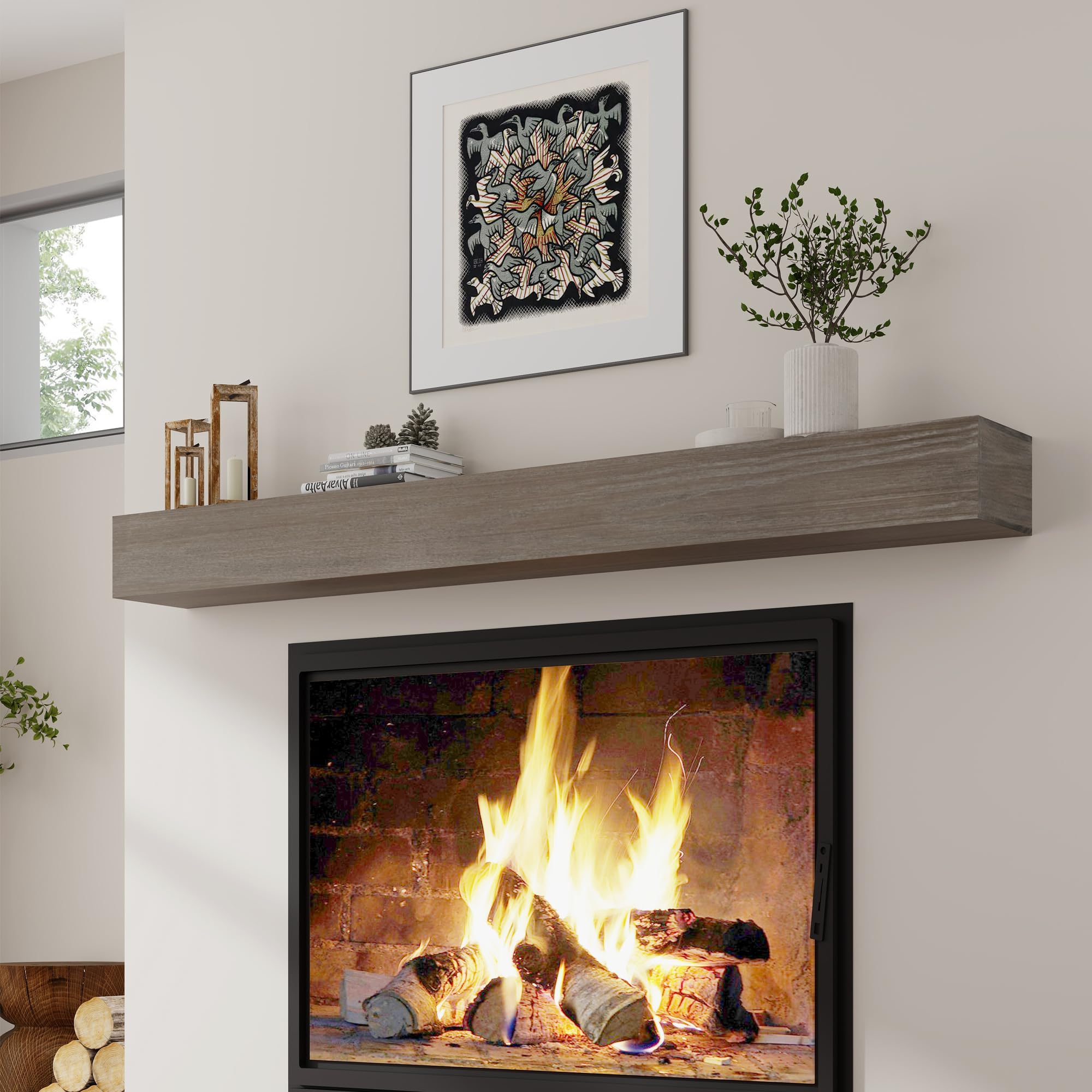 Ekena Millwork 6"H x 8"D x 84"W Knotty Pine Faux Wood Fireplace Mantel ...