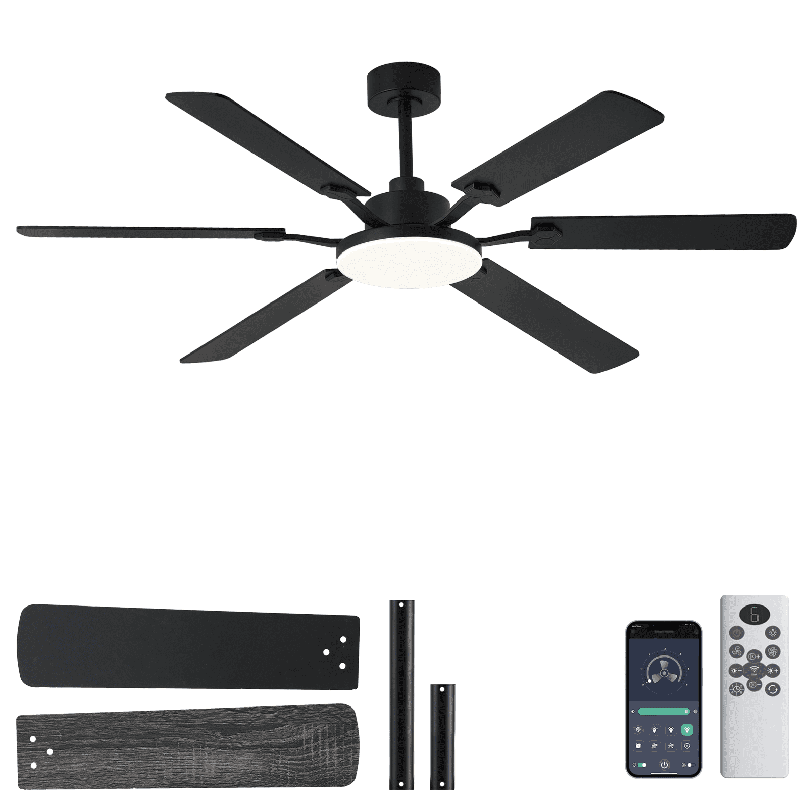 60inch Black Ceiling Fans with Lights and Remote/App Control, Low ...