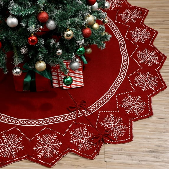 60inch Extra Large Christmas Tree Skirt Wavy Edged Reversible Knitted ...