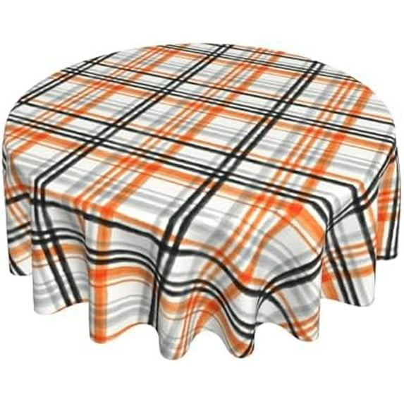 60inch Halloween Checkered Round Tablecloth Orange Black Grey Buffalo ...