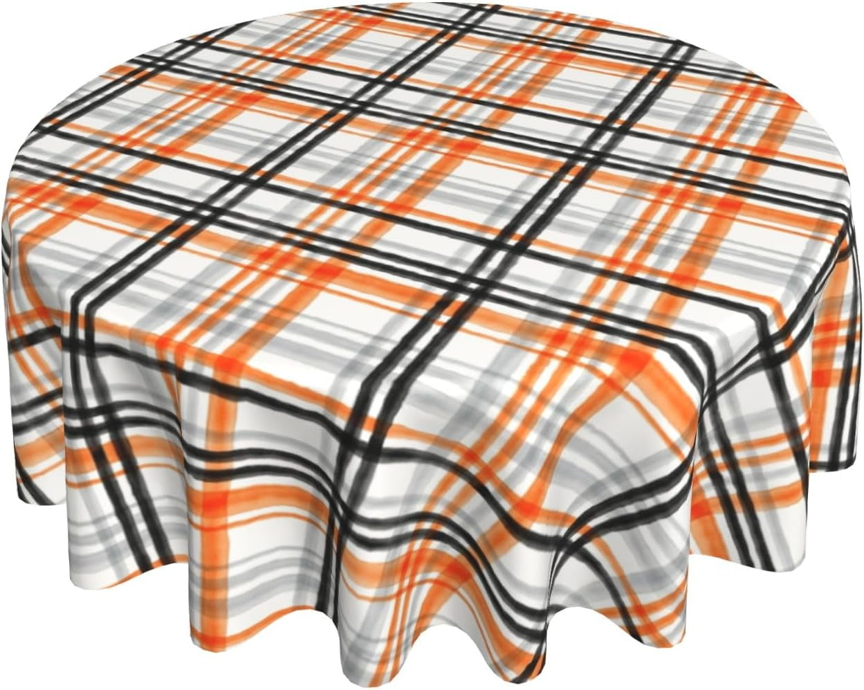 60inch Halloween Checkered Round Tablecloth Orange Black Grey Buffalo ...