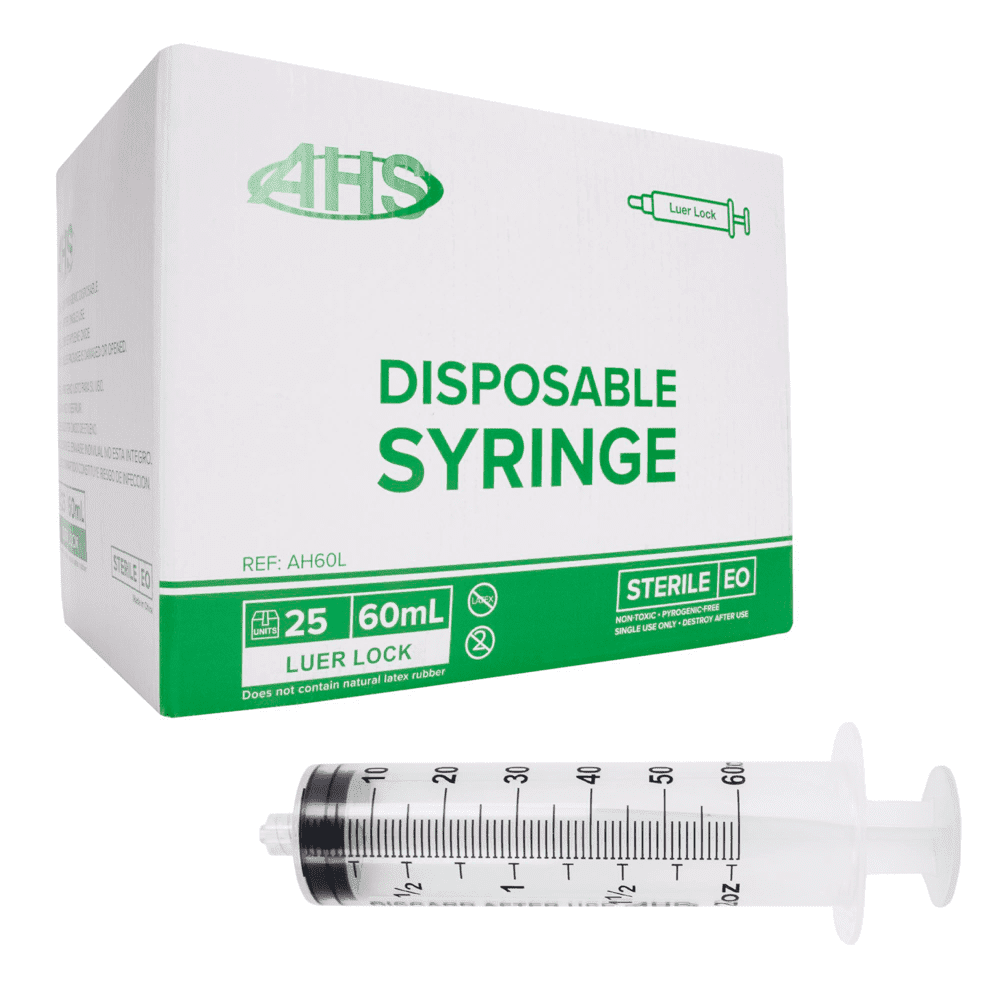 60mL Luer Lock Syringe (25 Pack), Sterile, Individually Wrapped ...